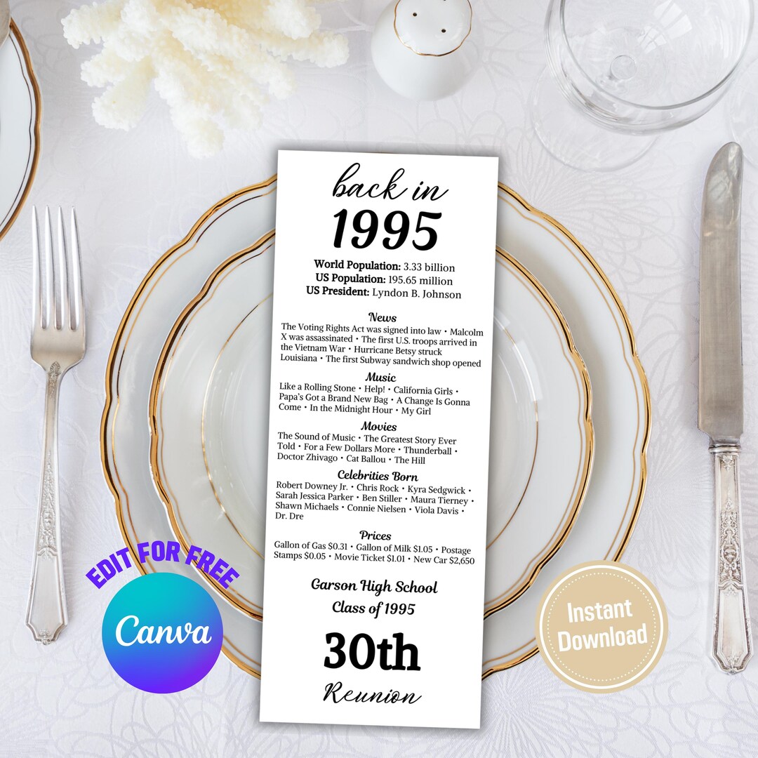 30th Class Reunion Table Cards | Editable 30th Class Reunion Place ...