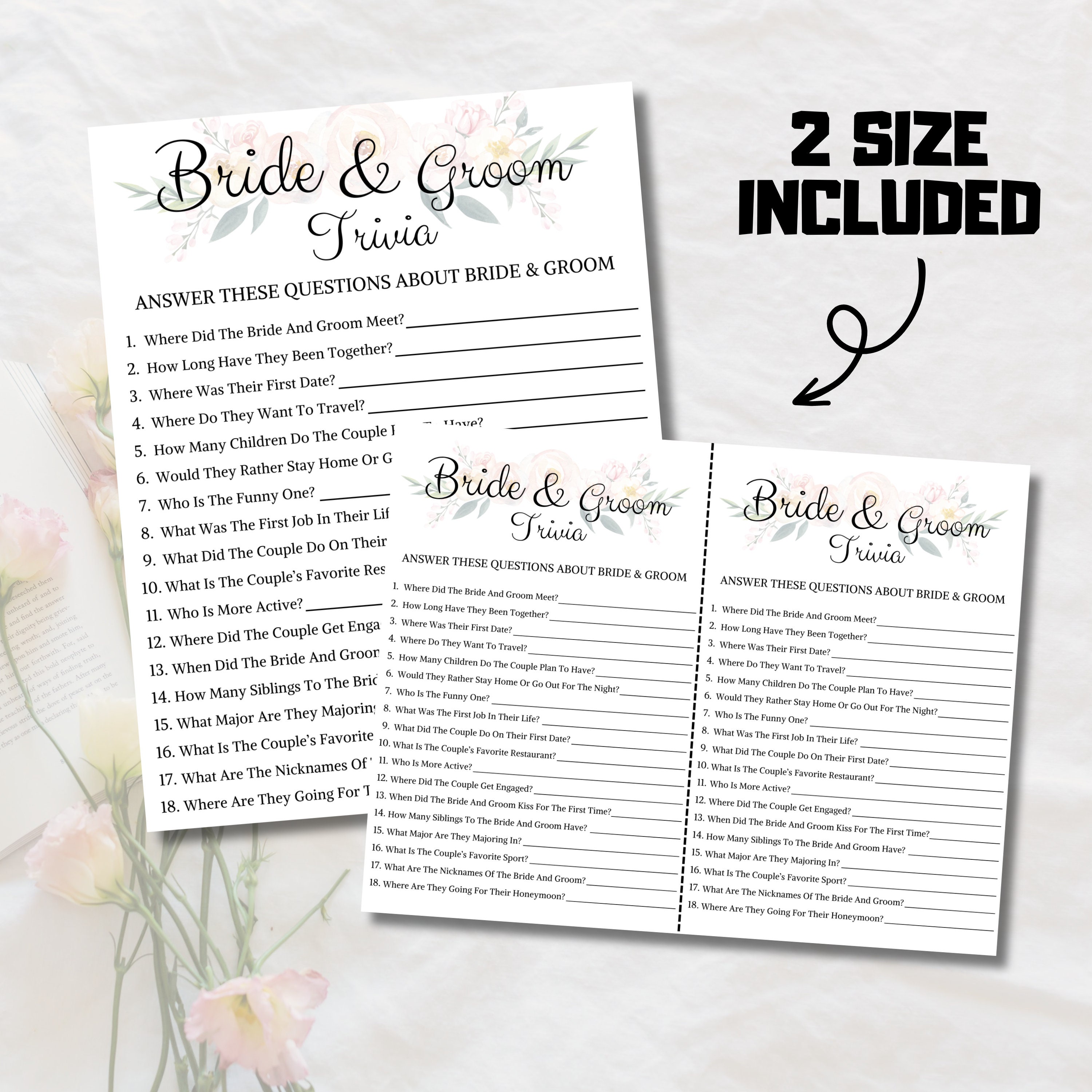 Bride & Groom Trivia Game Printable Wedding Shower Game Bridal Shower ...