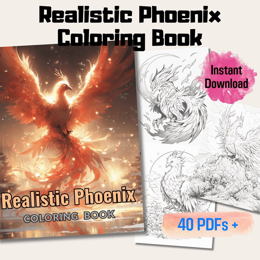 20 Realistic Phoenix Grayscale Coloring Book, Perfect Gift Idea for All ...