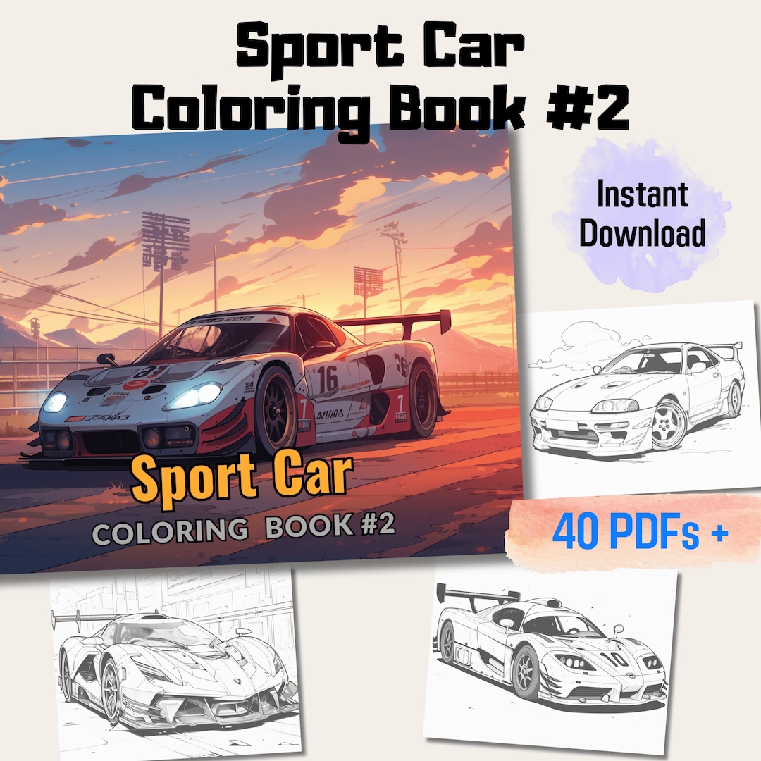 20 Pages Sport Car Coloring Book, Fun and Engaging Automotive Designs ...