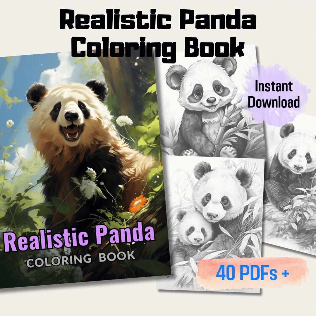 20 Realistic Panda Grayscale Coloring Book, 20 Coloring Pages for ...