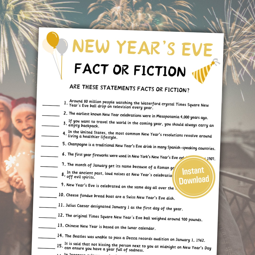 New Year’s Eve Fact or Fiction Game | New Years True or False Quiz ...