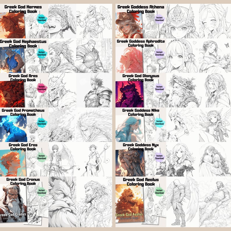 800-pages Greek Gods Coloring Book Mega Bundle, Ideal for Kids and ...