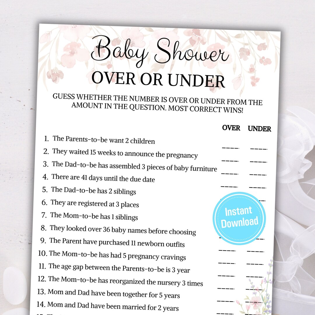 Baby Shower Over or Under Game | Over or Under Trivia Game | Baby ...