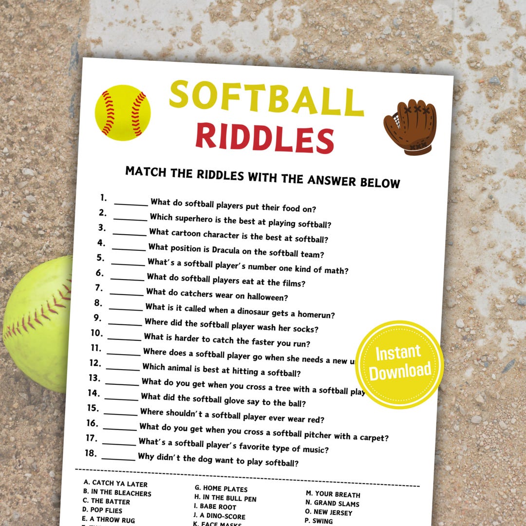 Softball Riddles Game | Printable Softball Riddle Me This Games ...