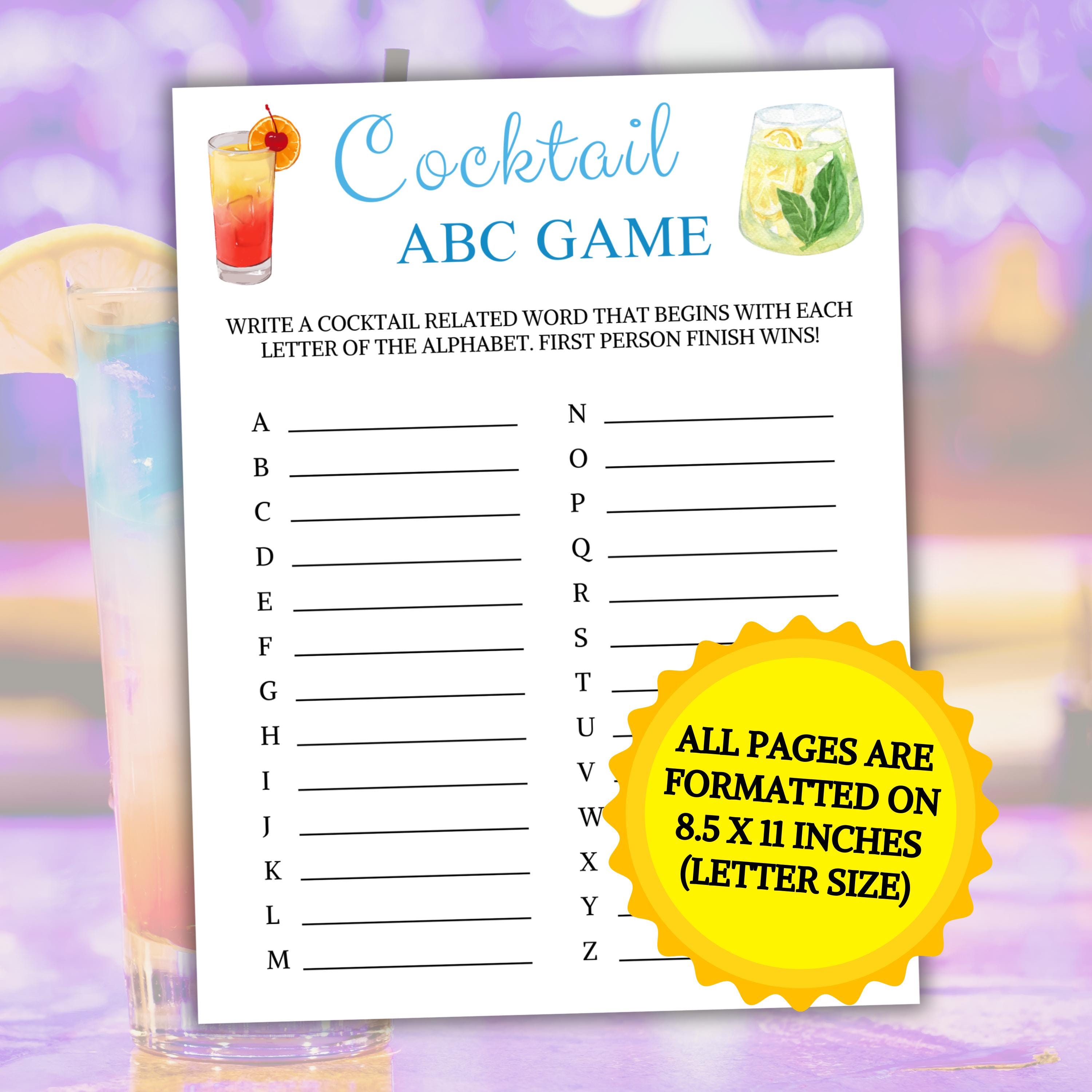 Cocktail ABC Game | Printable Cocktail Alphabet Game | Cocktail Party ...