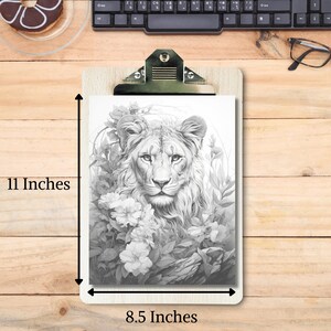 20 Pages Realistic Lion Grayscale Coloring Book, Coloring Pages for All ...