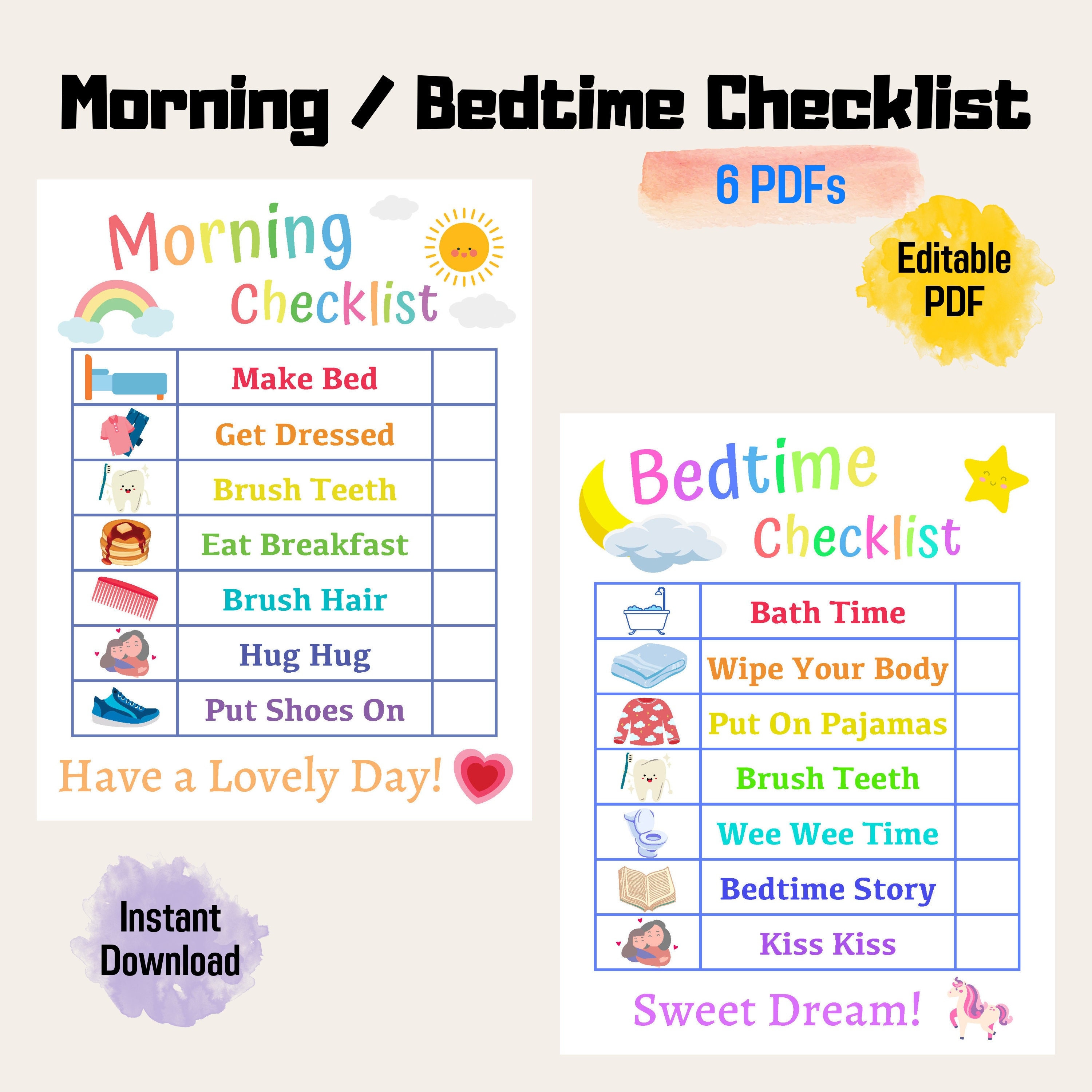 Editable Kids Morning/bedtime Checklist Printable | Printable Kid ...