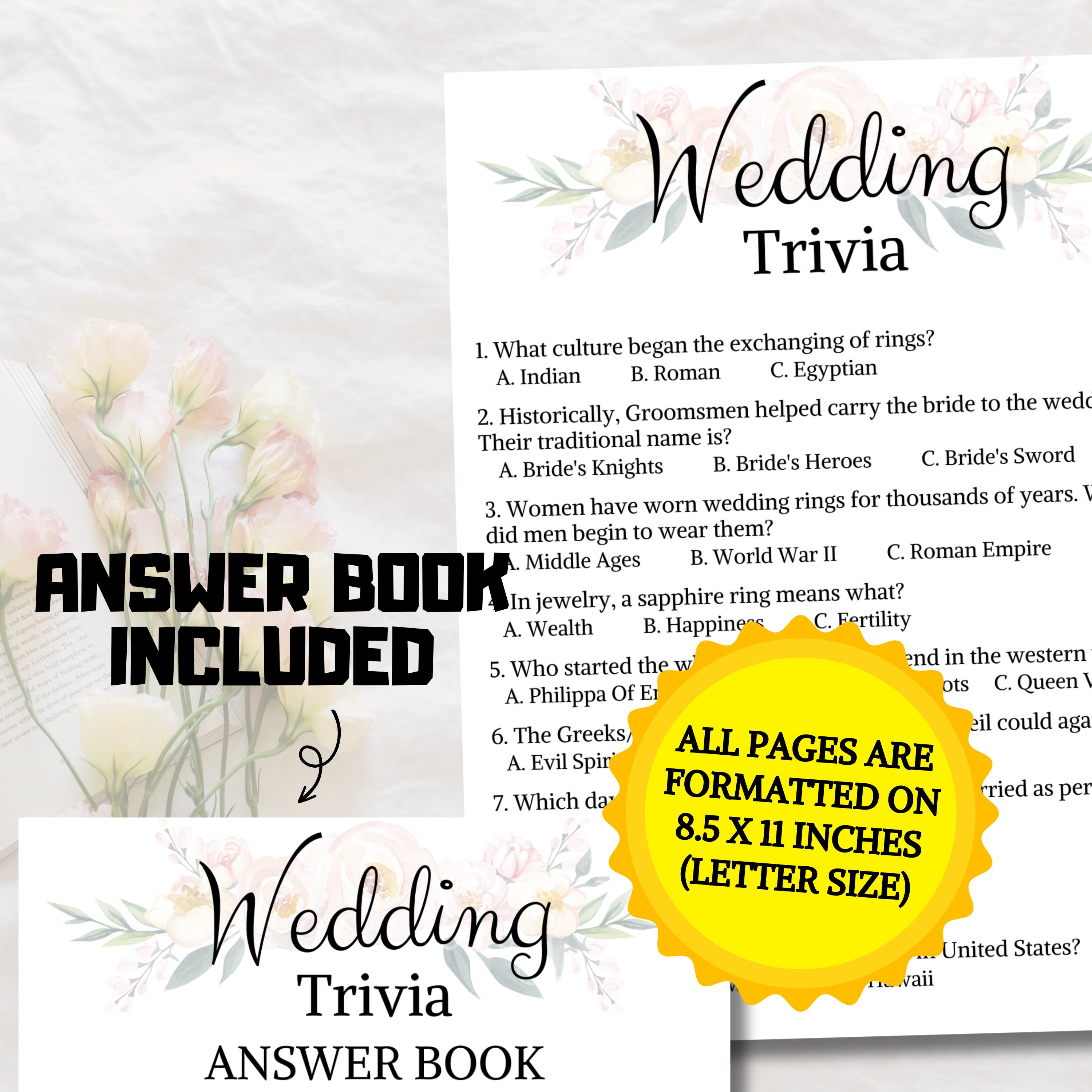 Wedding Trivia Game | Printable Bridal Shower Trivia Quiz | Bridal ...