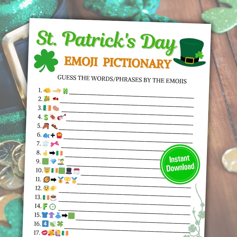 St. Patrick's Day Emoji Pictionary Game | Fun St. Patty's Day Emoji ...