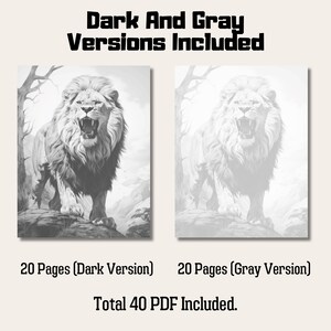 20 Pages Realistic Lion Grayscale Coloring Book, Coloring Pages for All ...