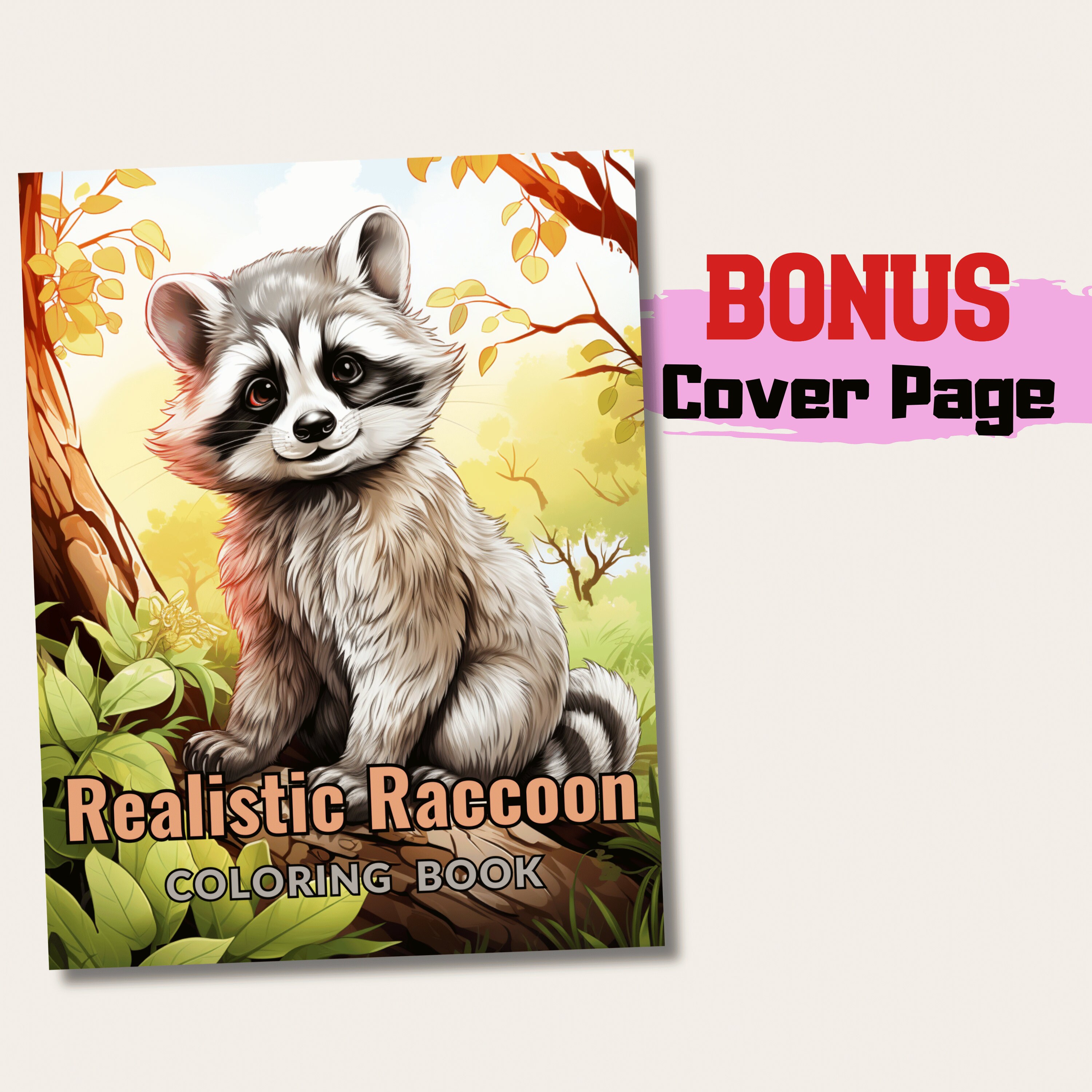 20 Realistic Raccoon Grayscale Coloring Book, 20 Detailed Pages for ...