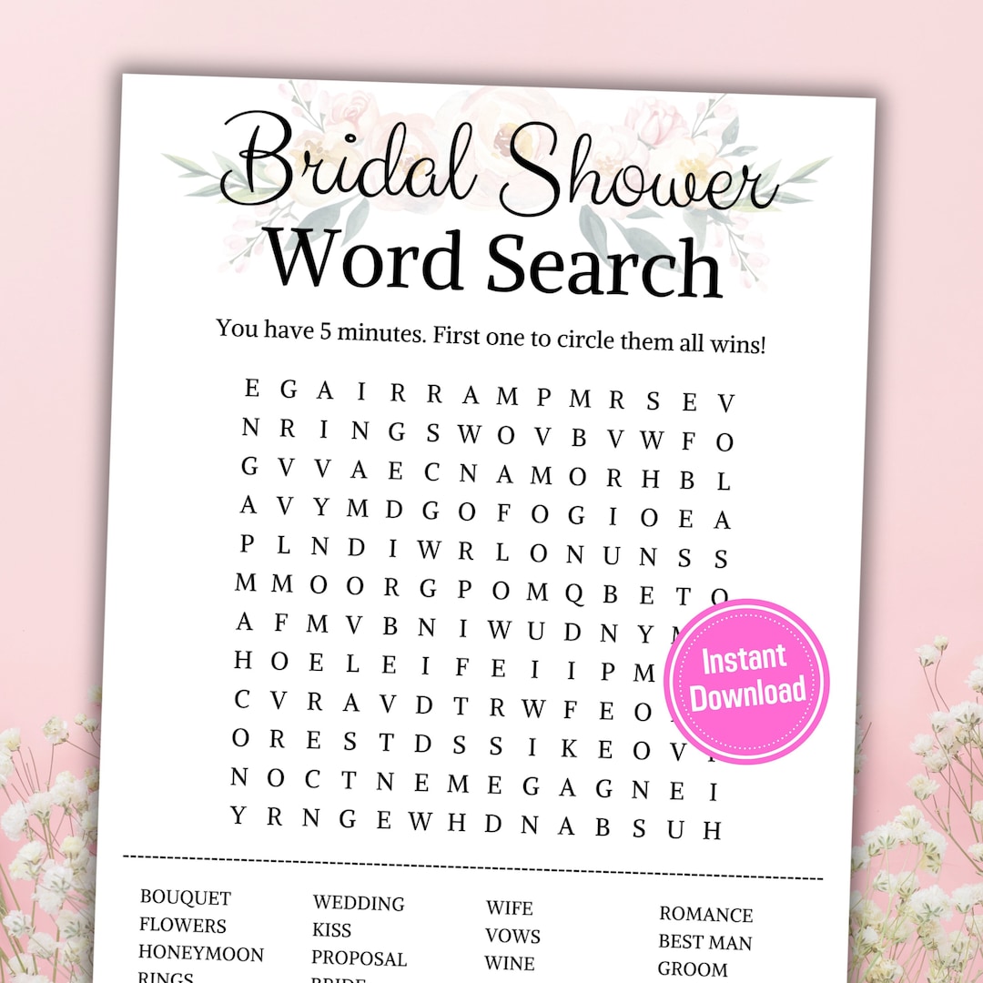 Bridal Shower Word Search Game | Minimalist Bridal Shower Word Find ...