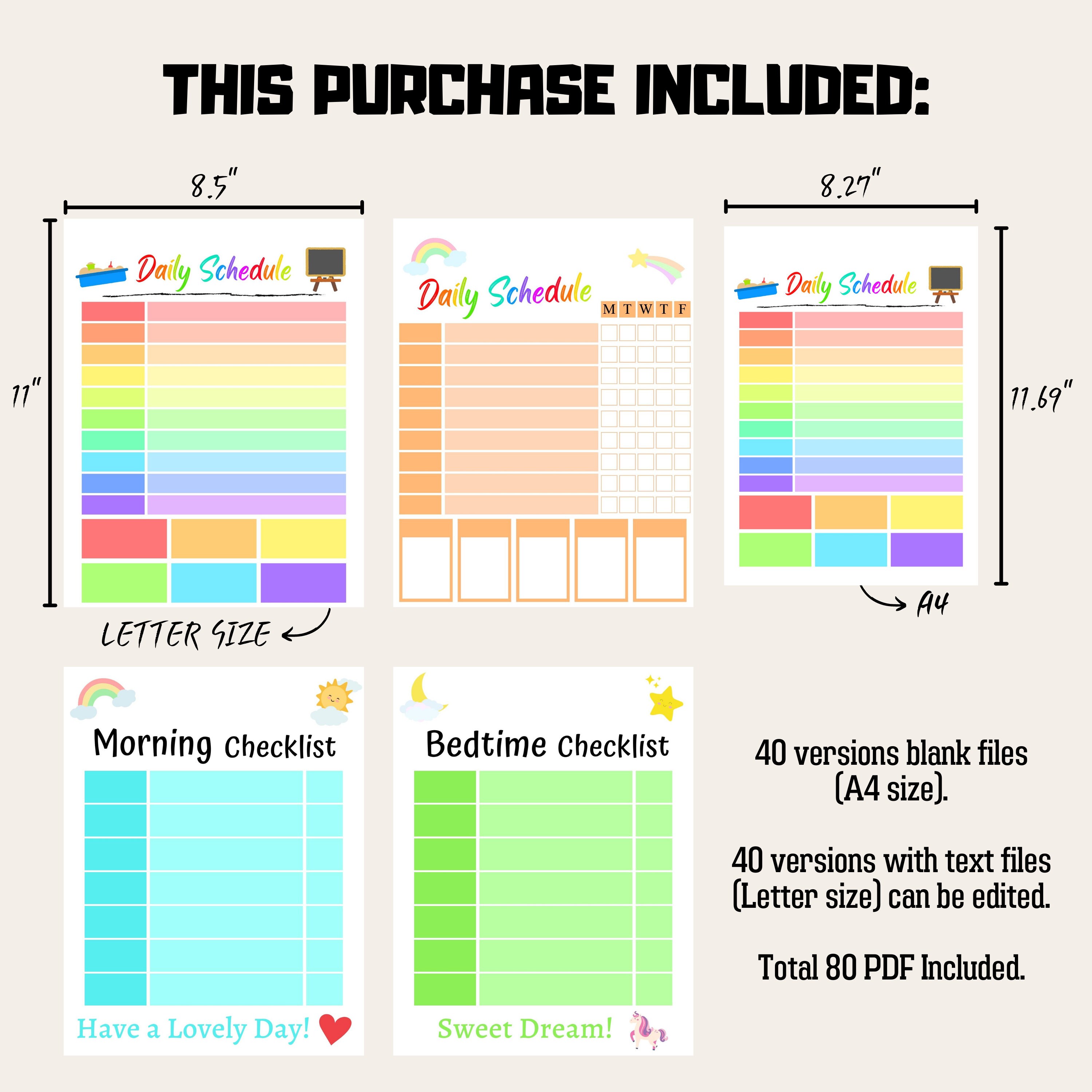 Editable Kids Morning/bedtime Checklist Bundle All Color Set, Kids ...