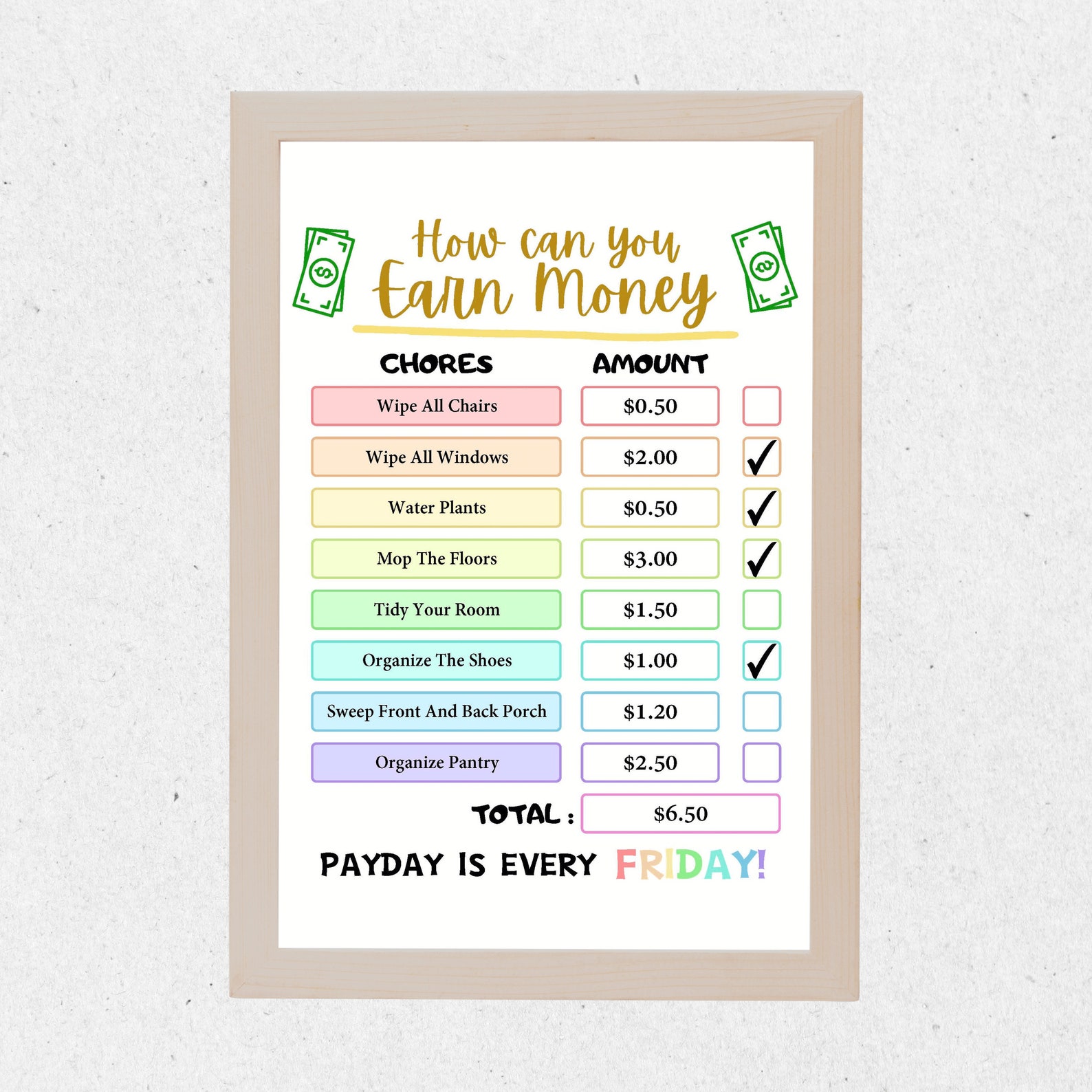 Editable Kids Earn Money Chore Chart Bundle Rainbow Color, Printable ...