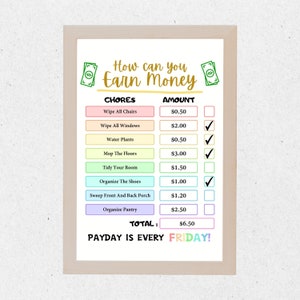 Editable Kids Earn Money Chore Chart Bundle Rainbow Color, Printable ...