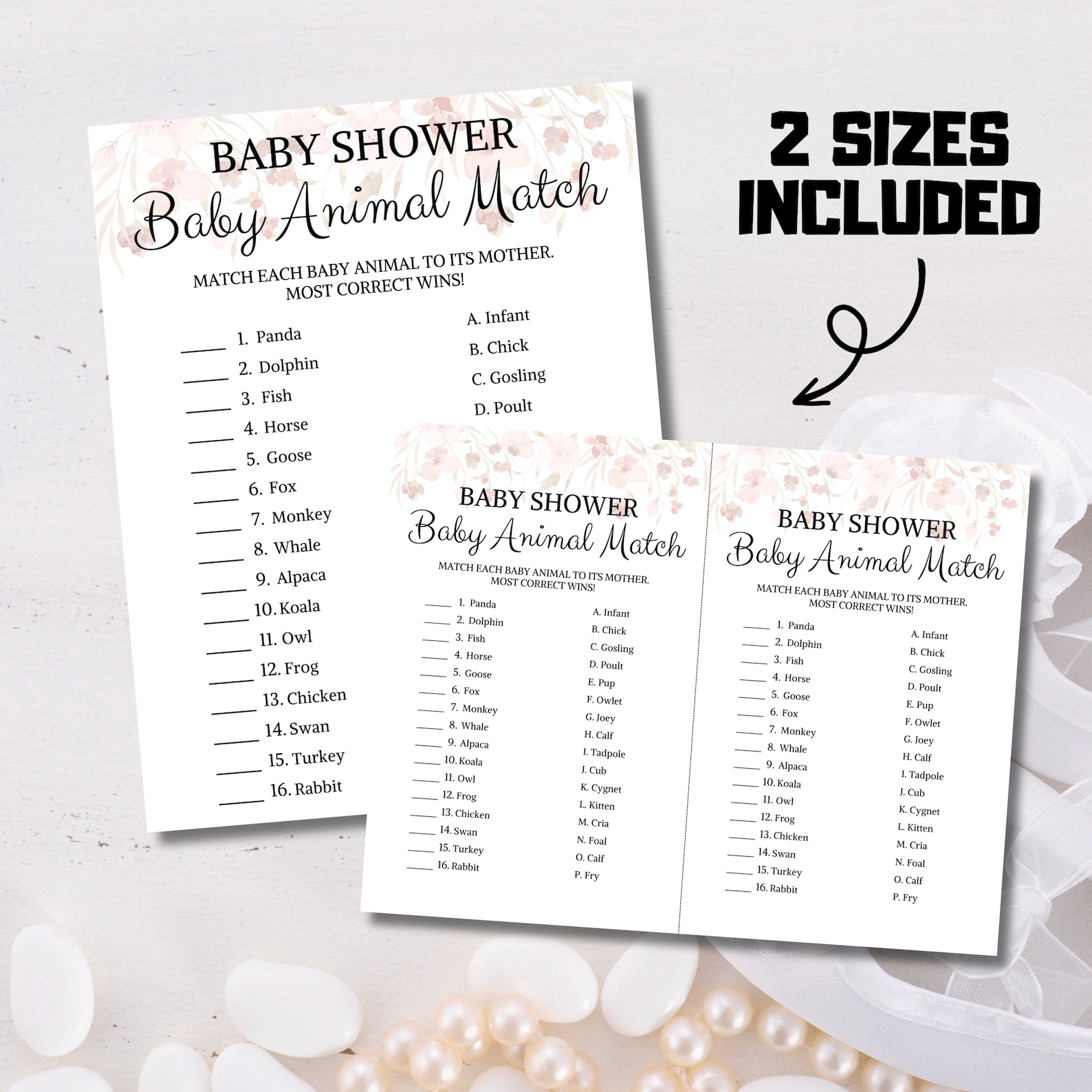 Baby Shower Baby Animal Matching Game | Minimalist Match the Baby ...
