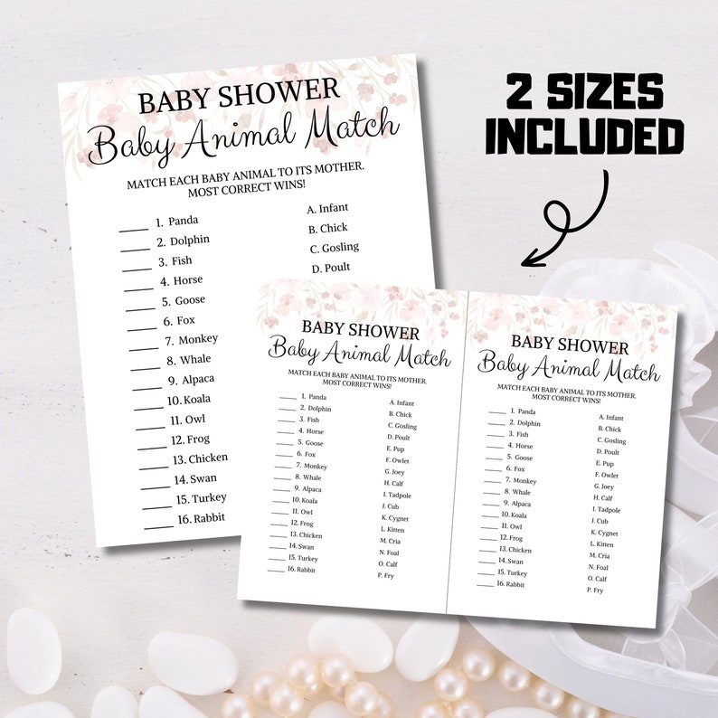 Baby Shower Baby Animal Matching Game | Minimalist Match the Baby ...
