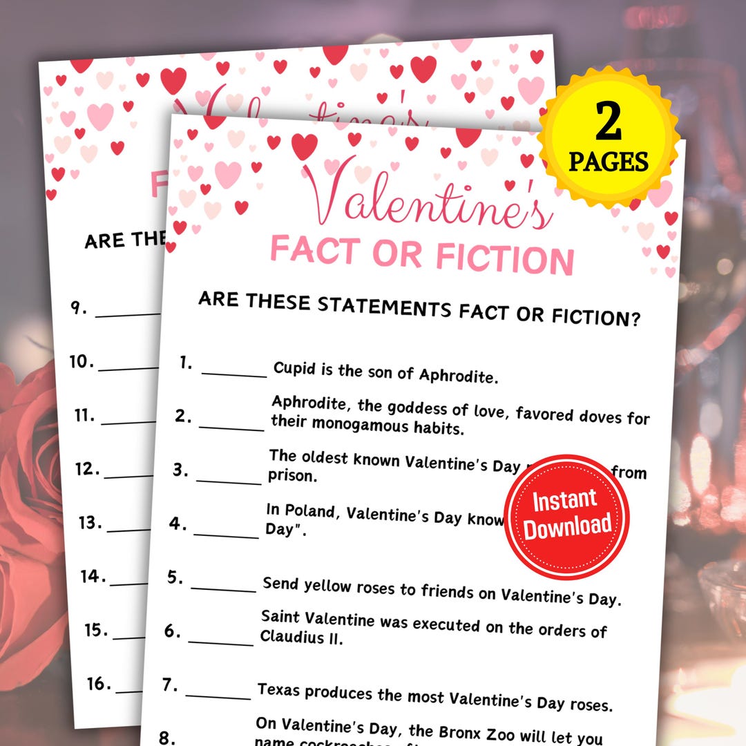Valentine's Day Fact or Fiction Game | Valentines Day True or False ...