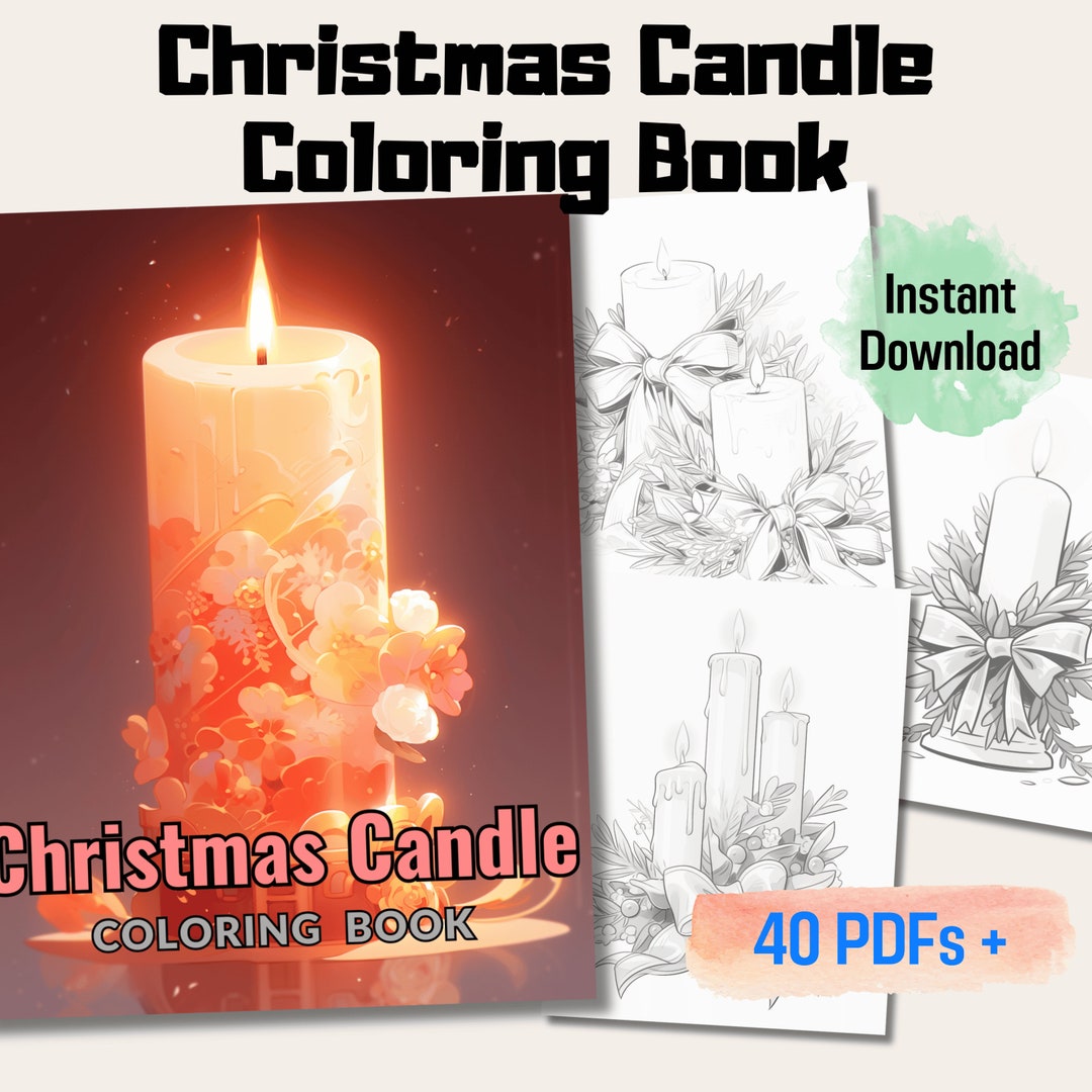 Christmas Candle Coloring Book, 20 Pages Candle Grayscale Coloring ...