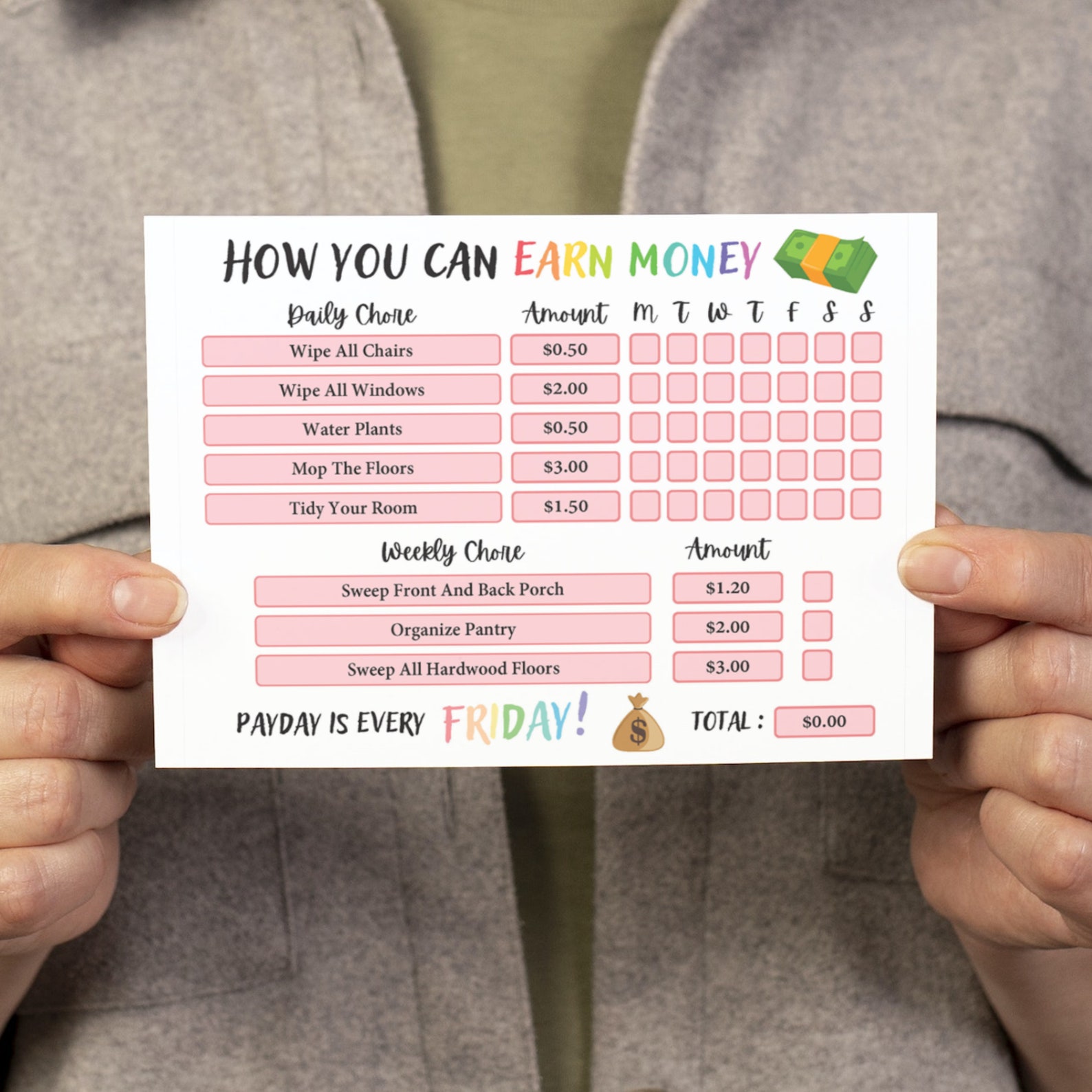 Personalized Kids Chore Chart for Earning Money Warm Color Tone ...