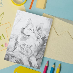 Realistic Husky Coloring Book, 20 Siberian Husky Grayscale Coloring ...