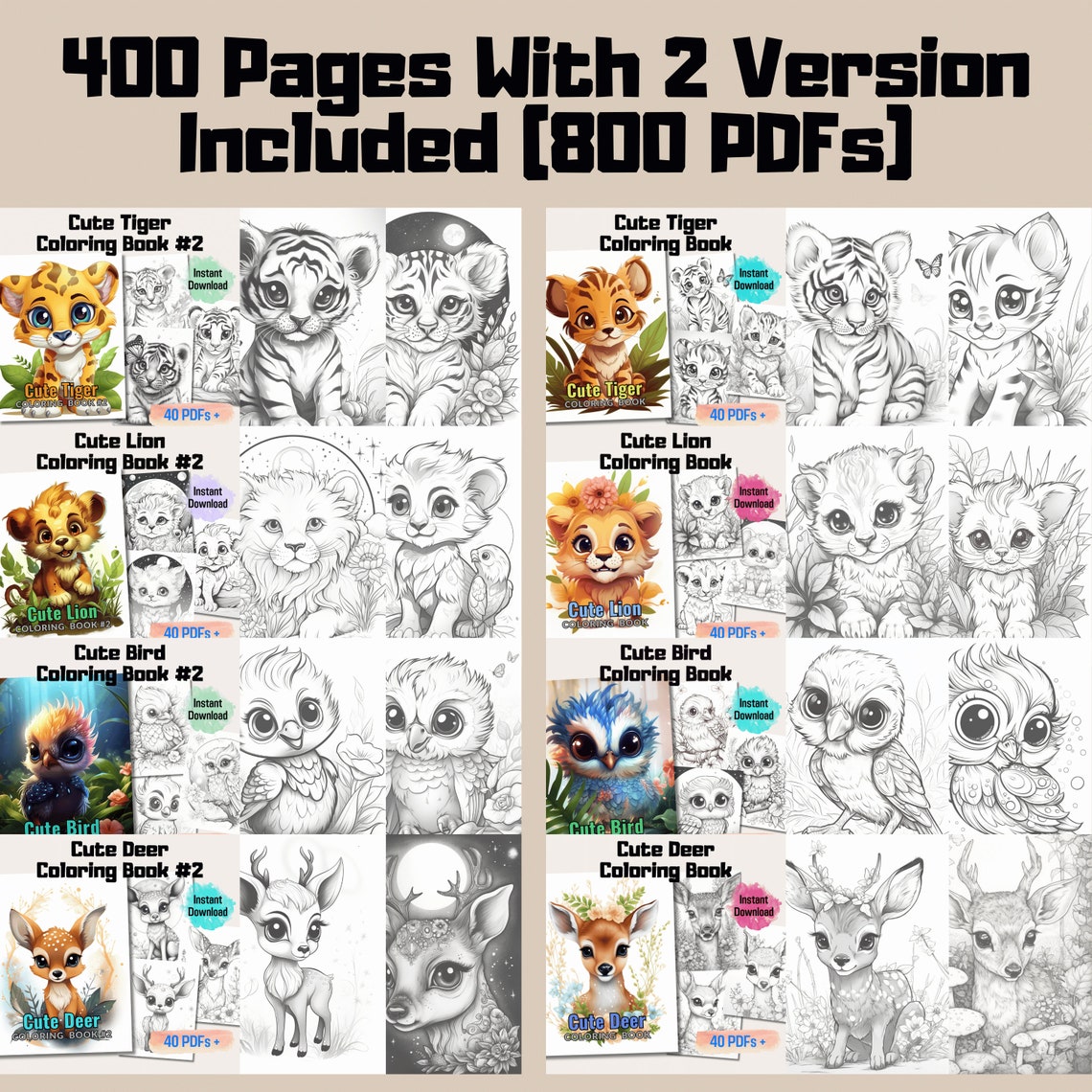 800-pages Adorable Baby Animal Coloring Book Mega Bundle - Etsy
