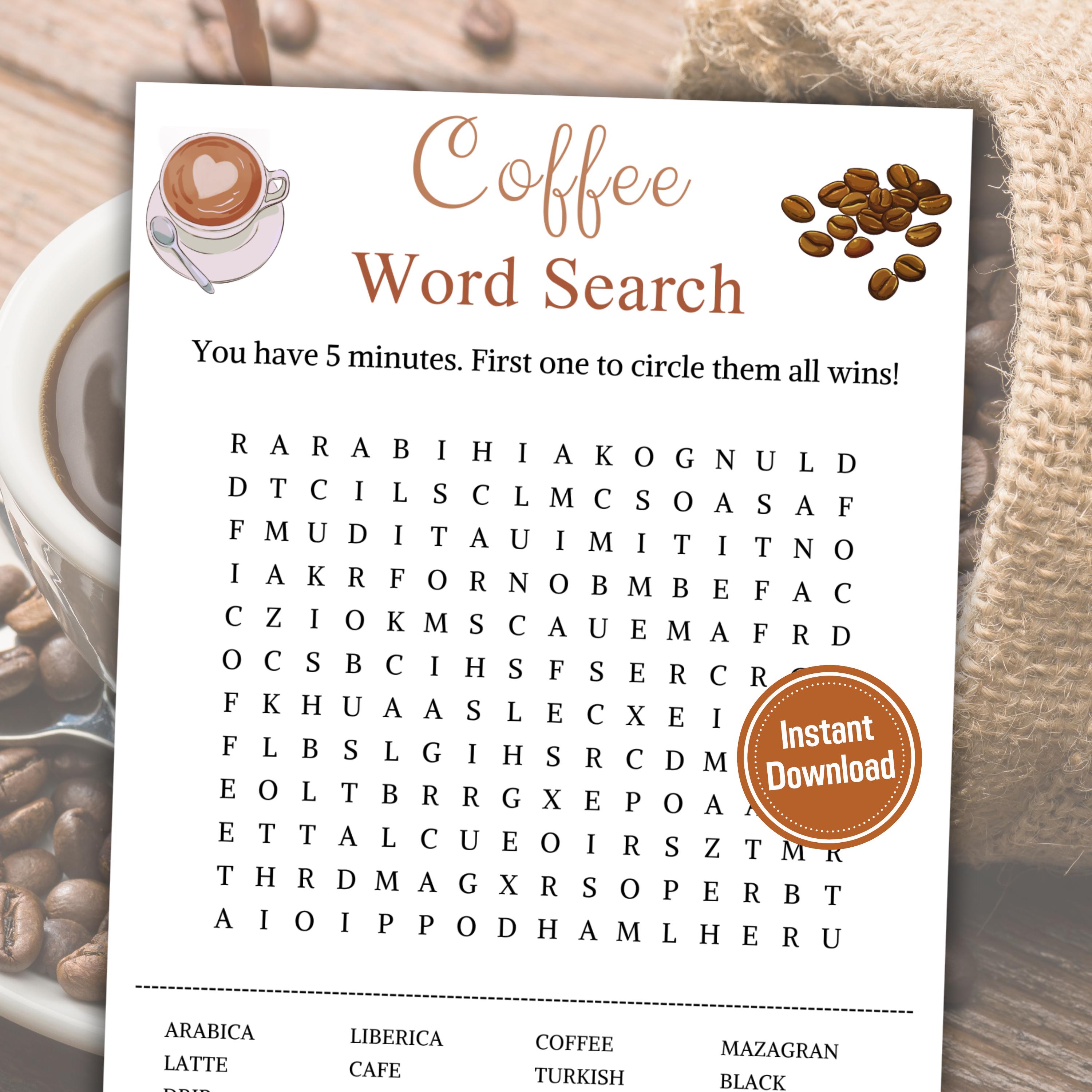 Coffee Word Search Game | Minimalist Coffee Party Word Find Game ...