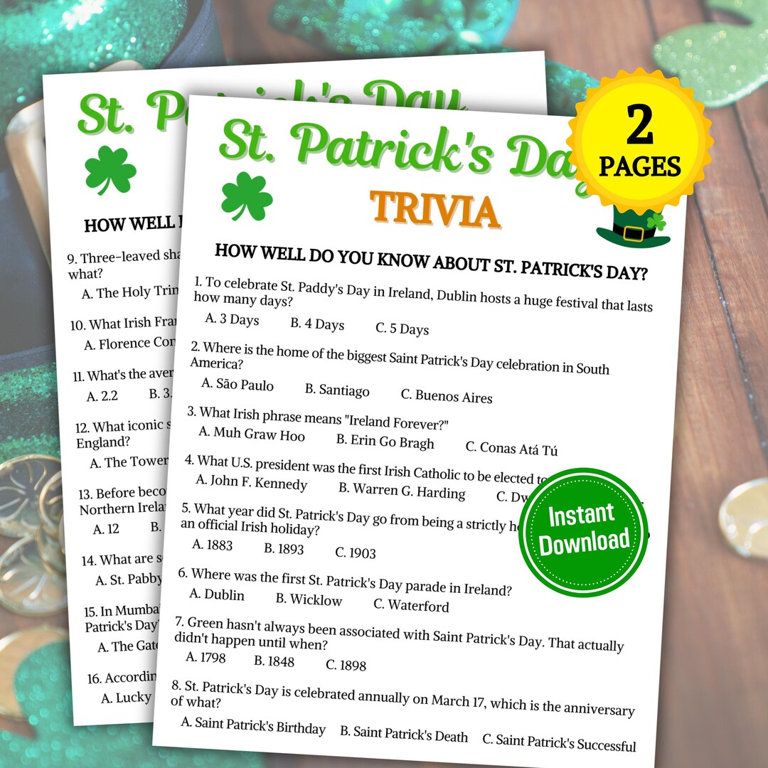 St. Patrick's Day Trivia Game | Printable St. Patty's Day Knowledge ...