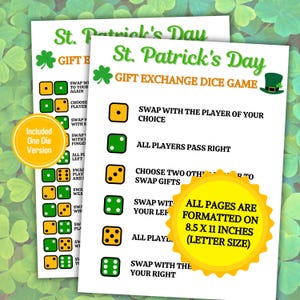 St. Patrick's Day Gift Exchange Dice Game | Printable St. Patty's Gift ...