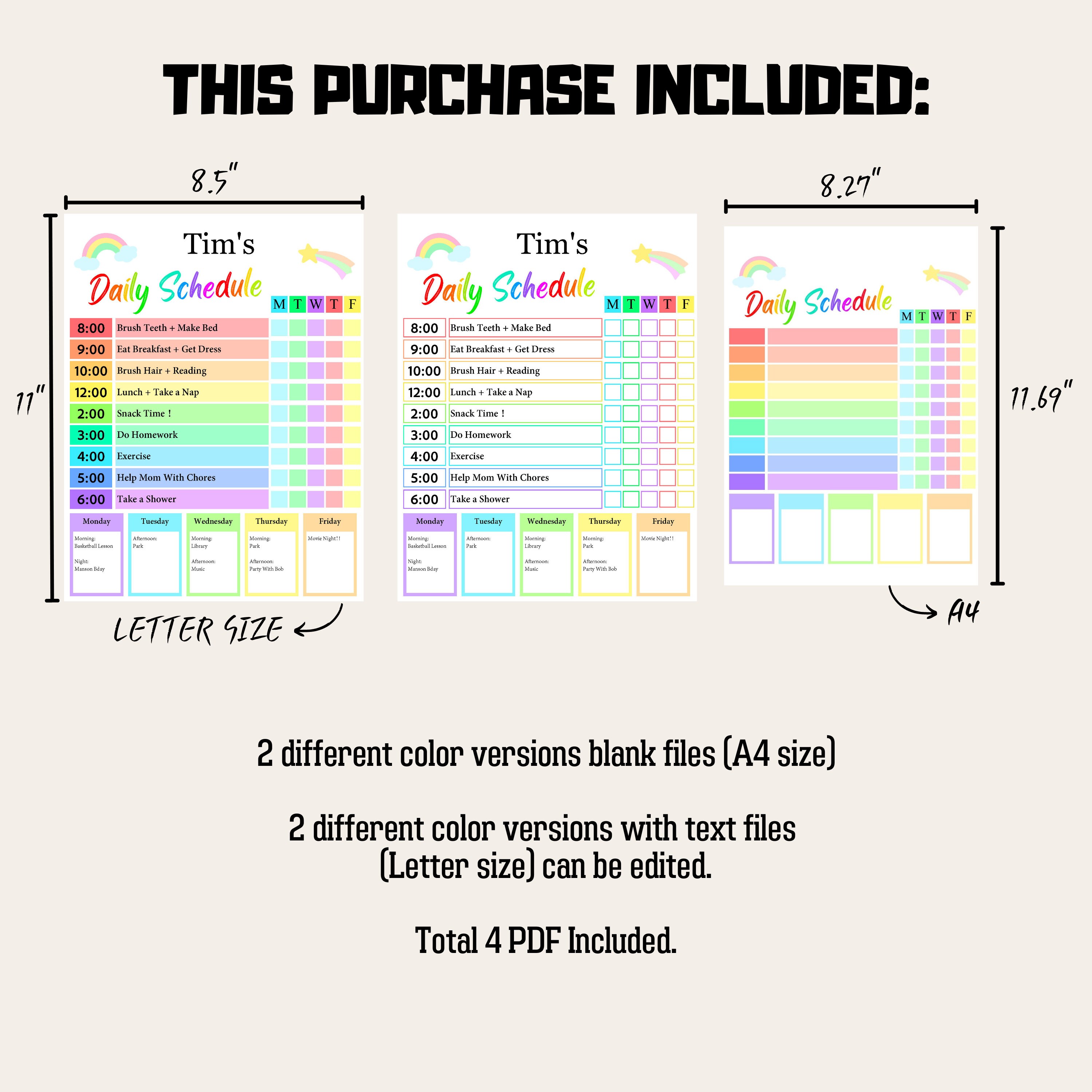 Kids Daily Schedule Rainbow Color | Organize Child's Daily Routine ...