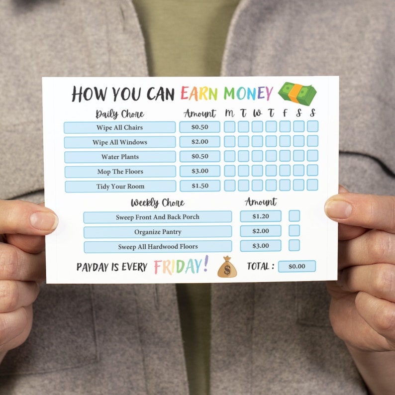 Editable Kids Chore Chart for Earning Money Cool Color Tone Editable ... Editable Kids Chore Chart for Earning Money Cool Color Tone Editable ...