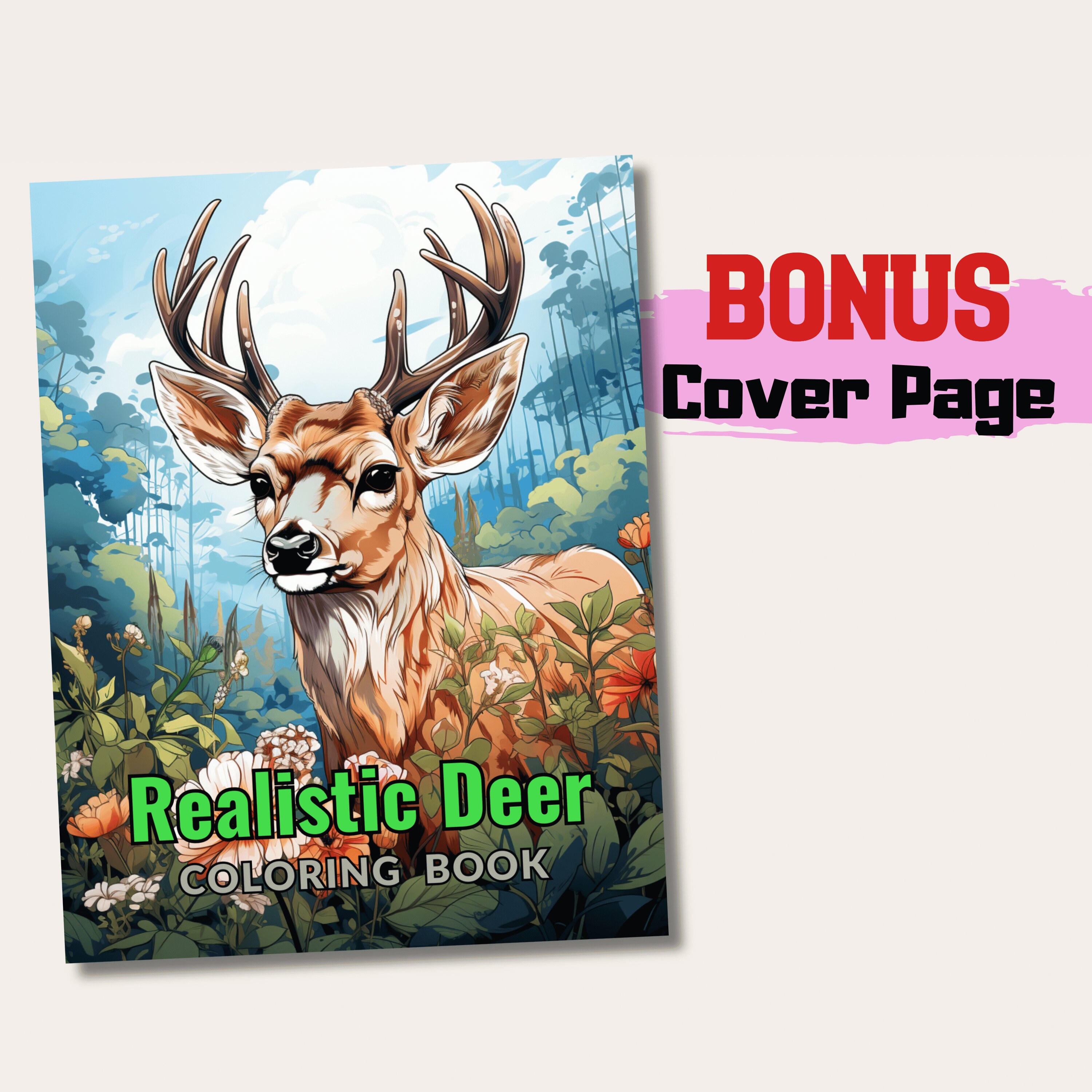 20 Realistic Deer Grayscale Coloring Book, 20 Pages of Detail Wildlife ...