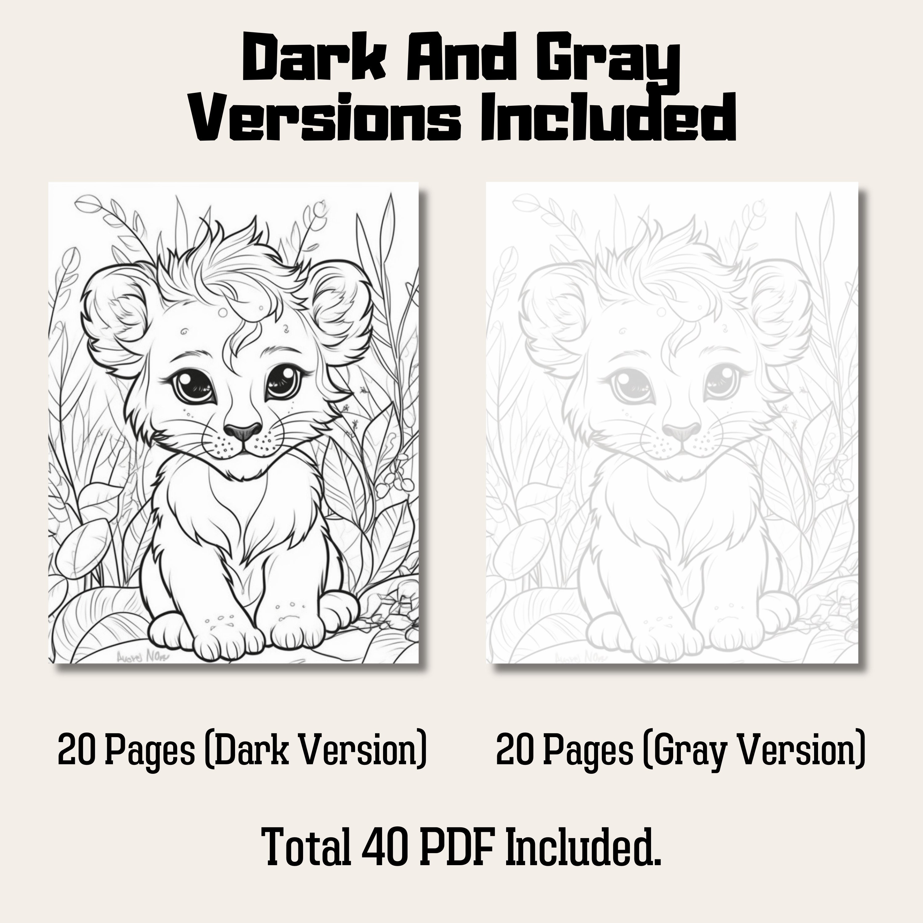 20 Cute Baby Lion Grayscale Coloring Book, Adorable Lion Coloring Pages ...
