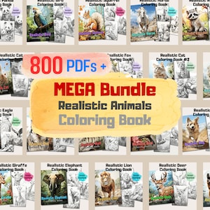 800-pages Realistic Animals Coloring Book Mega Bundle 20 Cover Pages ...