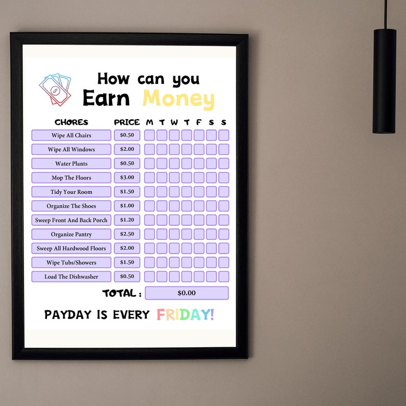 Editable Kids Earn Money Chore Chart Bundle Cool Color Tone, Printable ...
