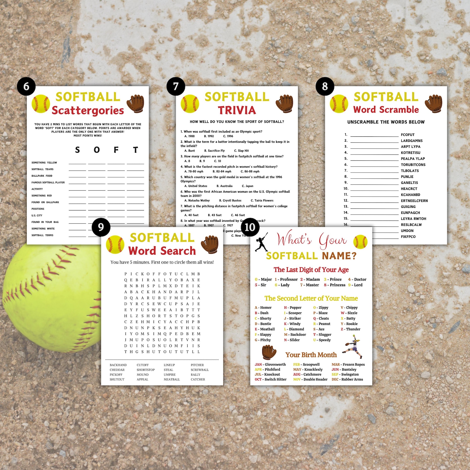 Softball Games Bundle | Printable Softball Team Party Game | Softball ...
