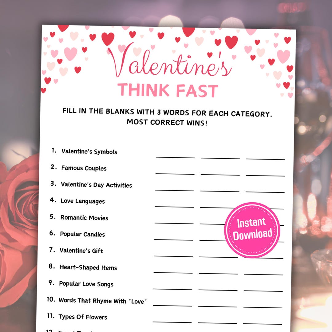 Valentine's Day Think Fast Game | Valentines Day Trivia Game ...
