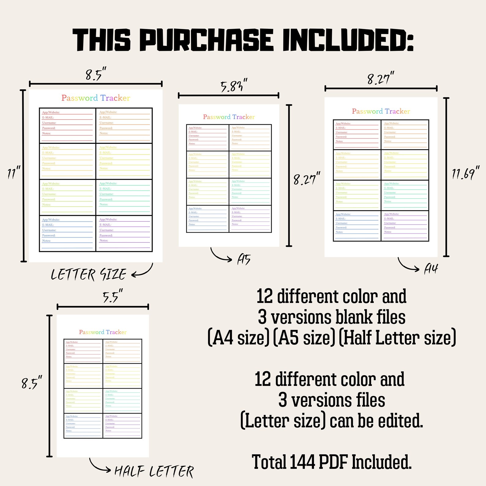 Editable Password Keeper Printable All Color Bundle, Fillable Password ...