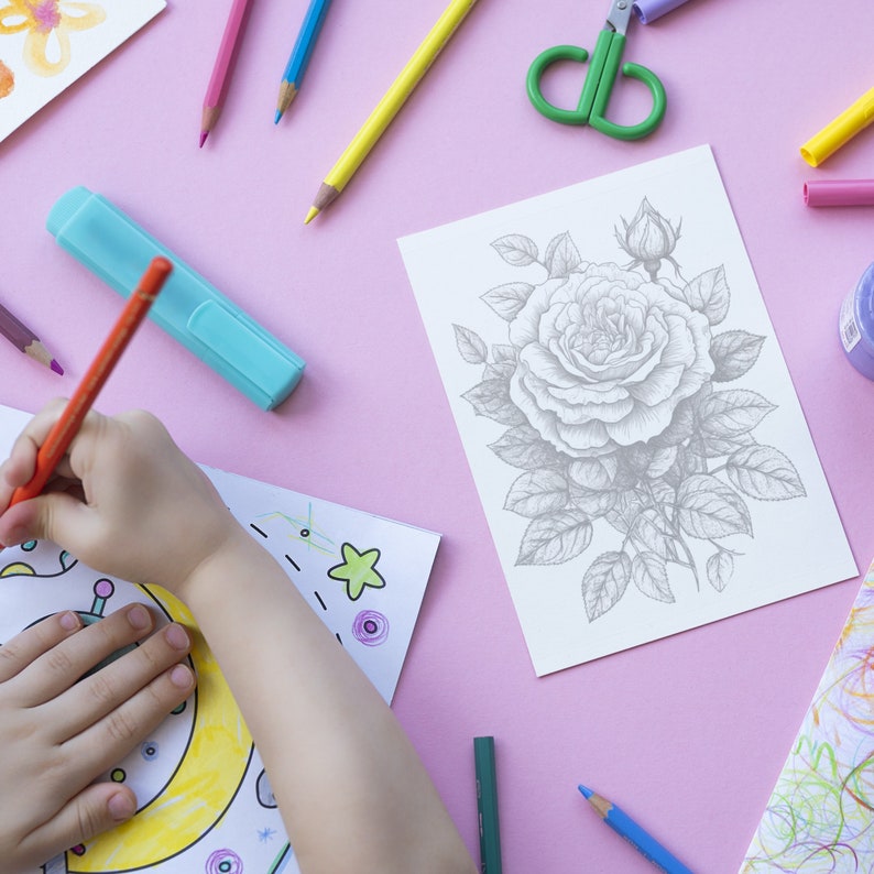 20 Rose Collection Coloring Page, Adults Kids Instant Download ...