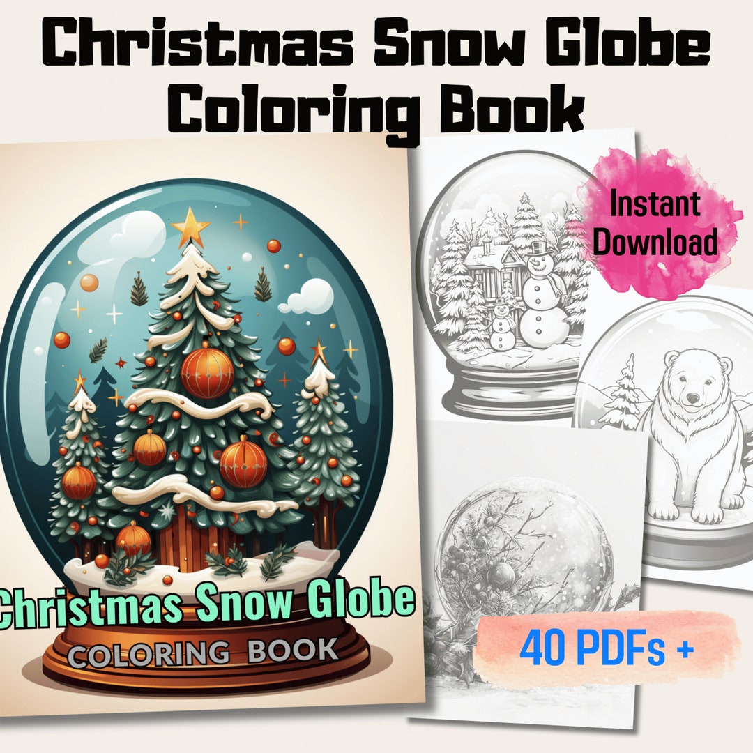 Christmas Snow Globe Coloring Book, 20 Snow Globe Grayscale Coloring ...