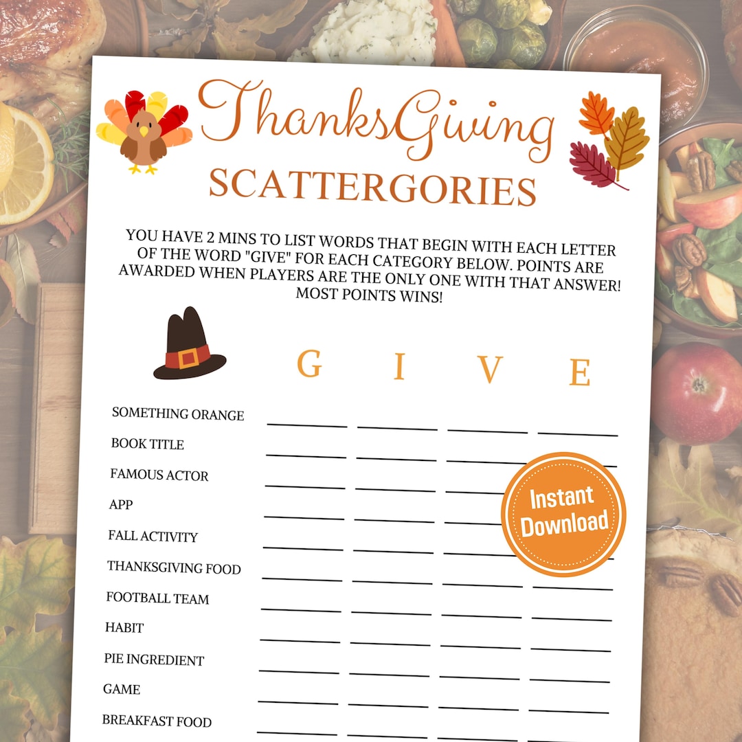 Thanksgiving Scattergories Game | Thanksgiving Think Fast Game ...
