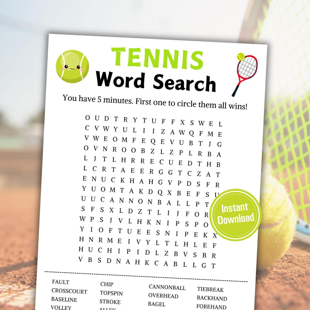 Tennis Word Search Game | Tennis Word Find Game | Tennis Word Puzzle ...
