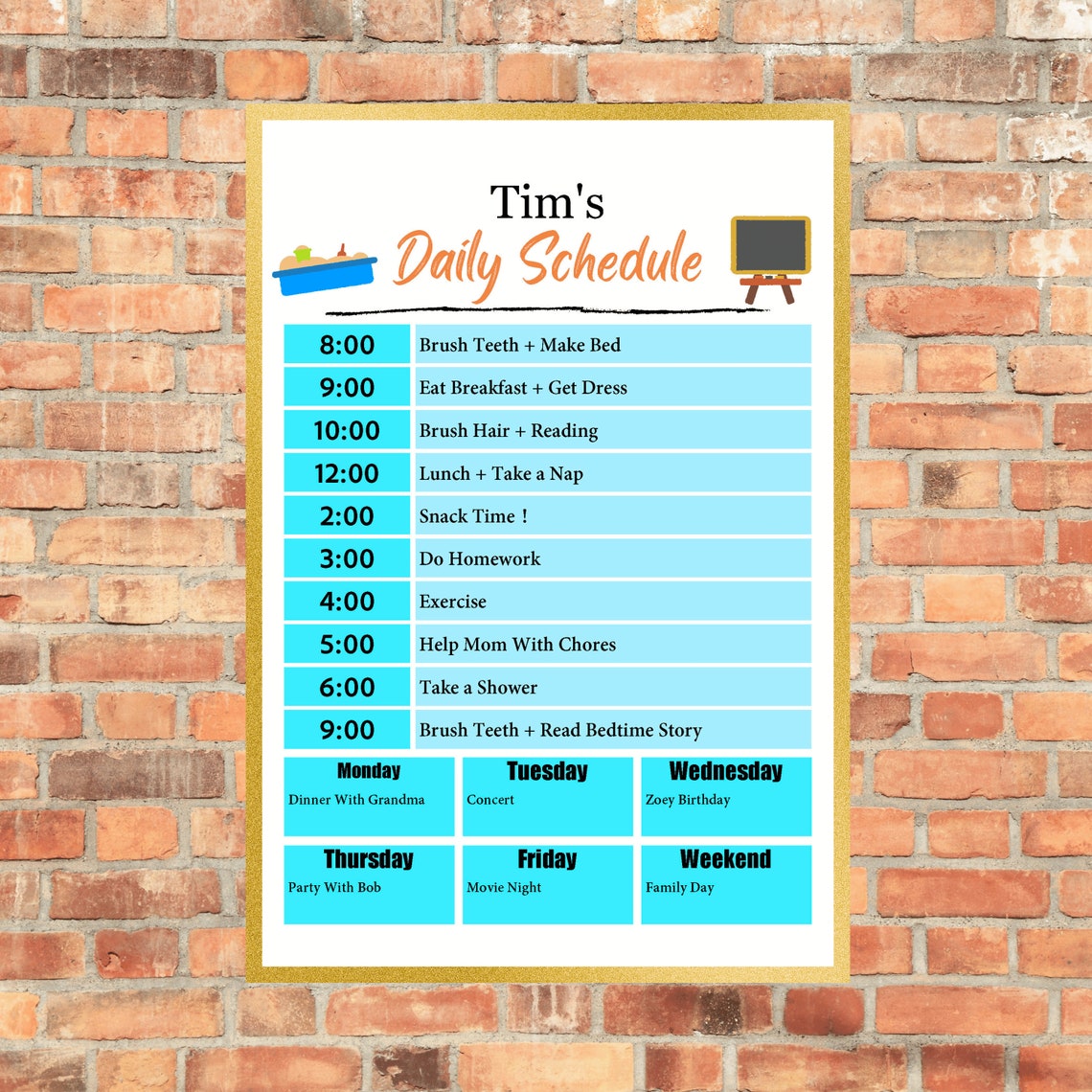 Printable Editable Kids Daily Schedule Template Cool Color Tone Kids ...