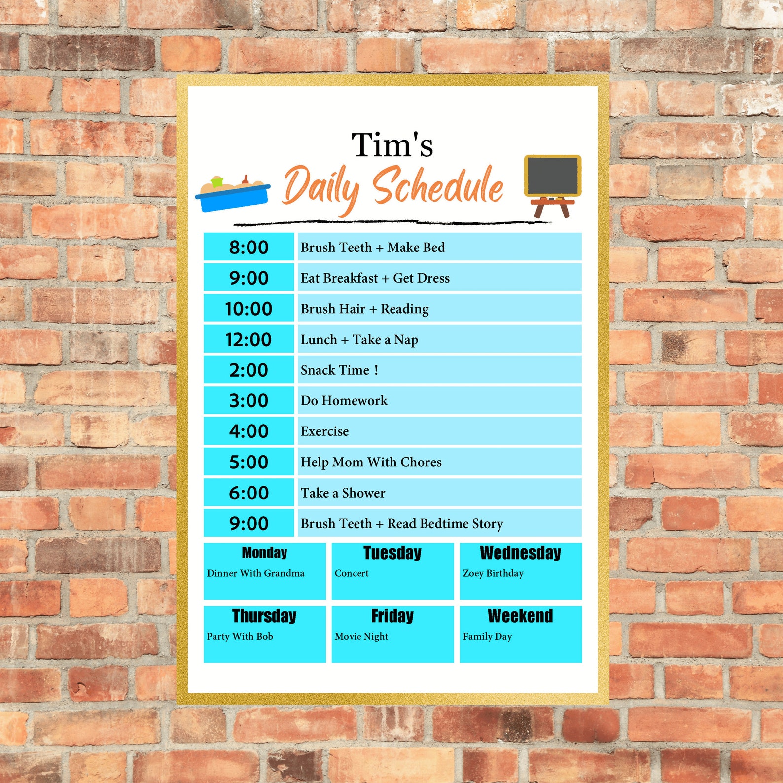 Printable Editable Kids Daily Schedule Template Cool Color Tone Kids ...
