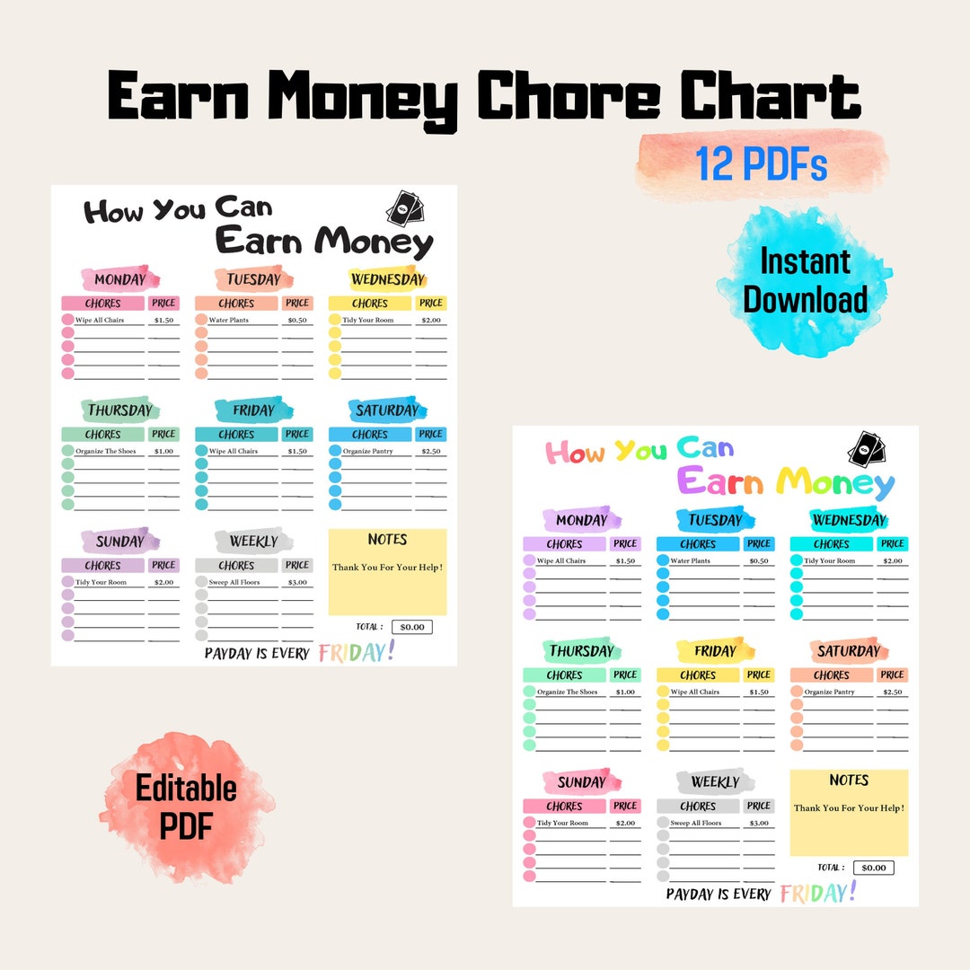 How You Can Earn Money Chart Printable | Weekly Chore Chart for Kids ...