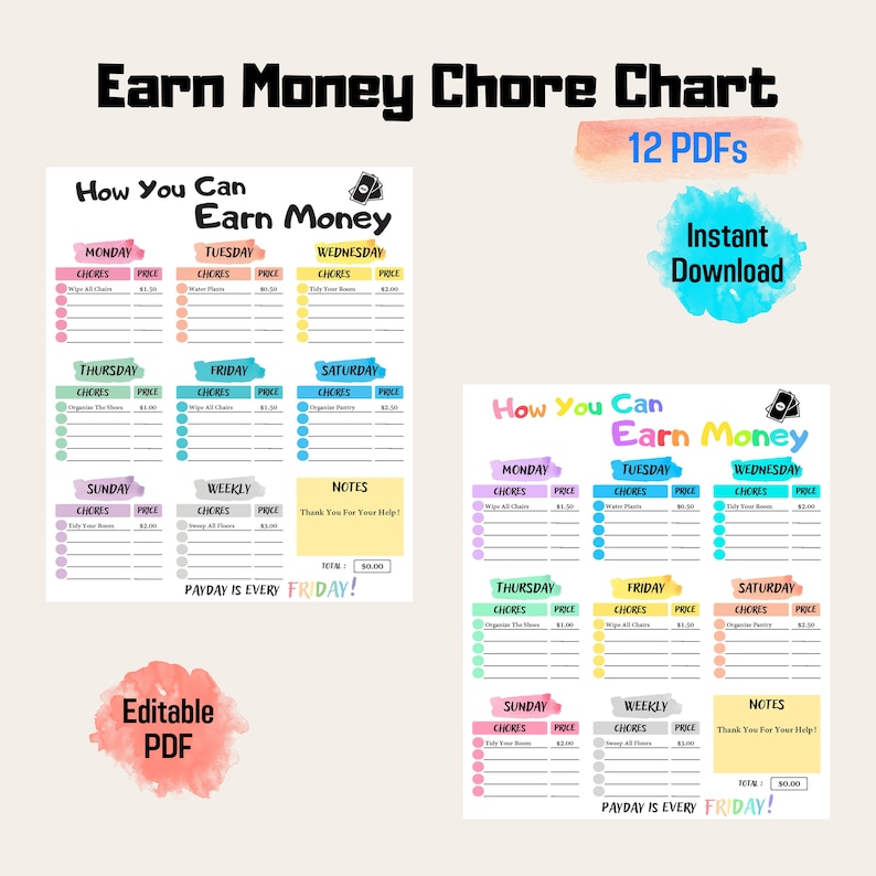 How You Can Earn Money Chart Printable Weekly Chore Chart for Kids ...
