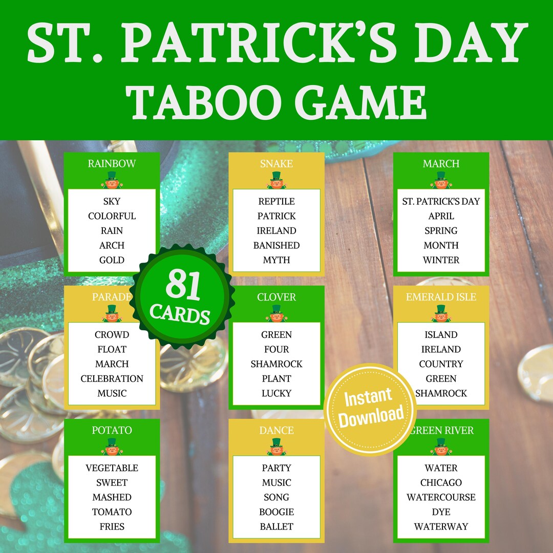 St. Patrick's Day Taboo Game | Printable St. Patrick's Day Forbidden ...