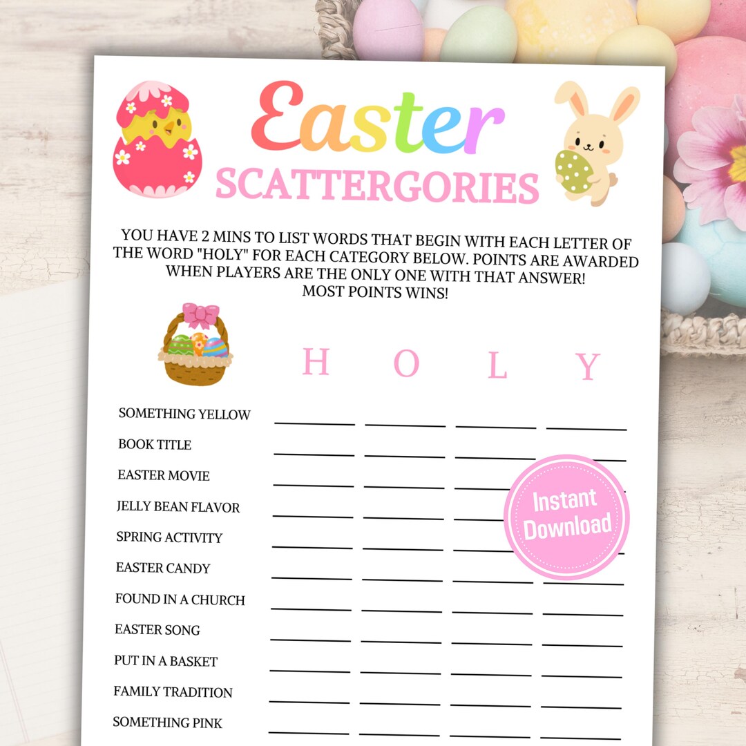 Easter Scattergories Game | Printable Easter Think Fast Game | Easter ...