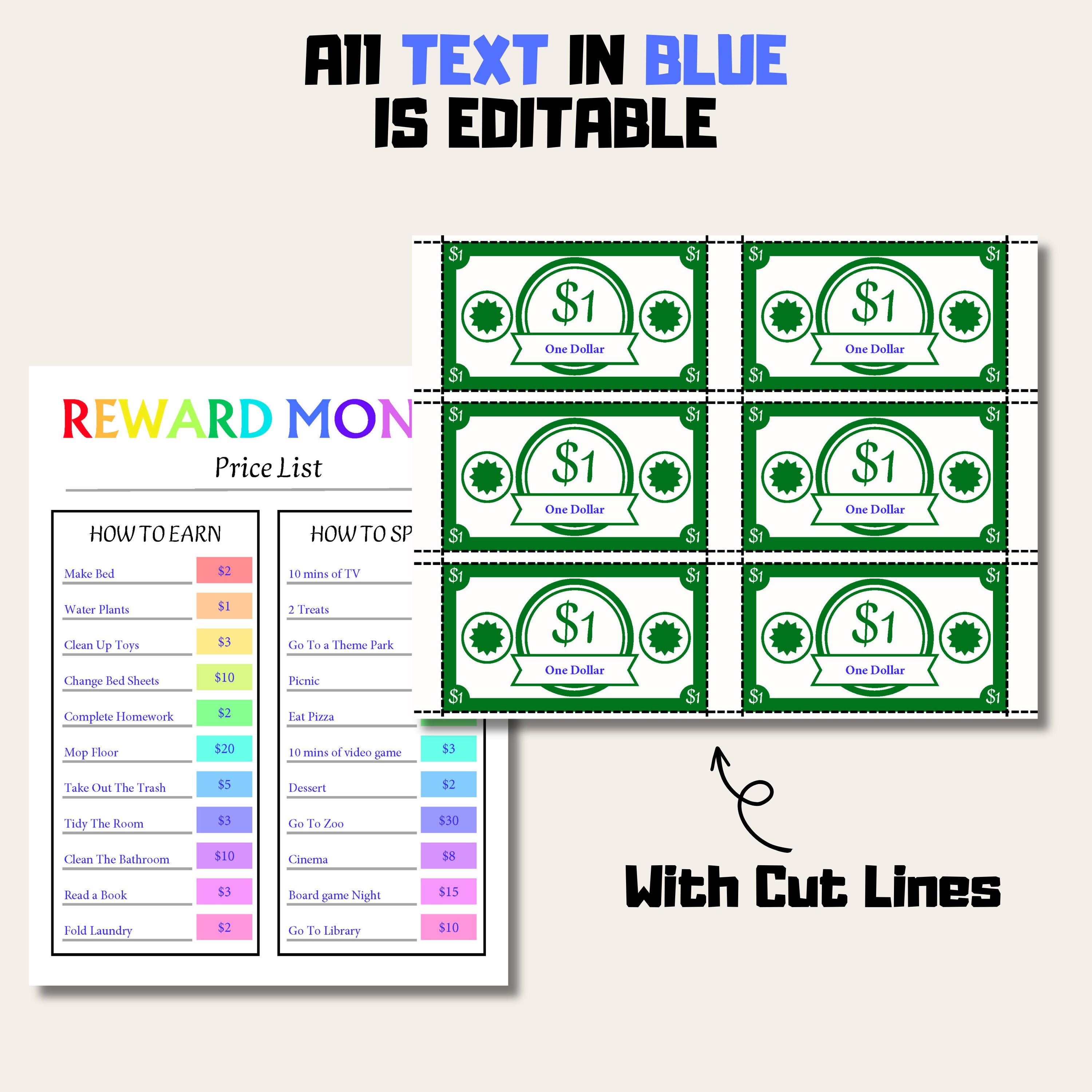Editable Kids Reward Money Motivational Behavior System - Etsy